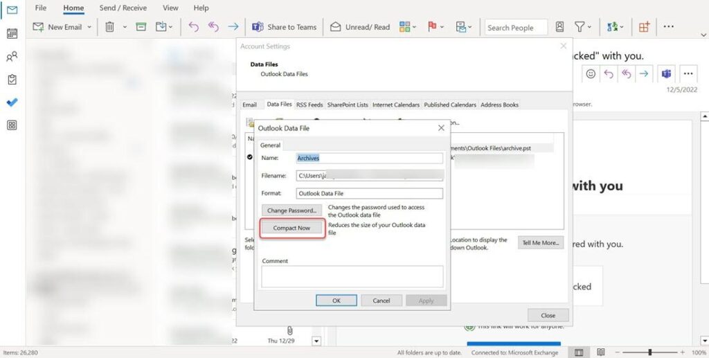 How to compact .PST file in Microsoft Outlook 2019 Desktop App ...