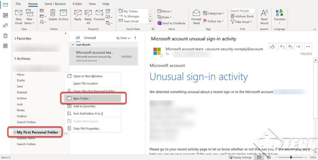 How to create a Personal Folder (.PST) in Microsoft Outlook 2019 - DP ...