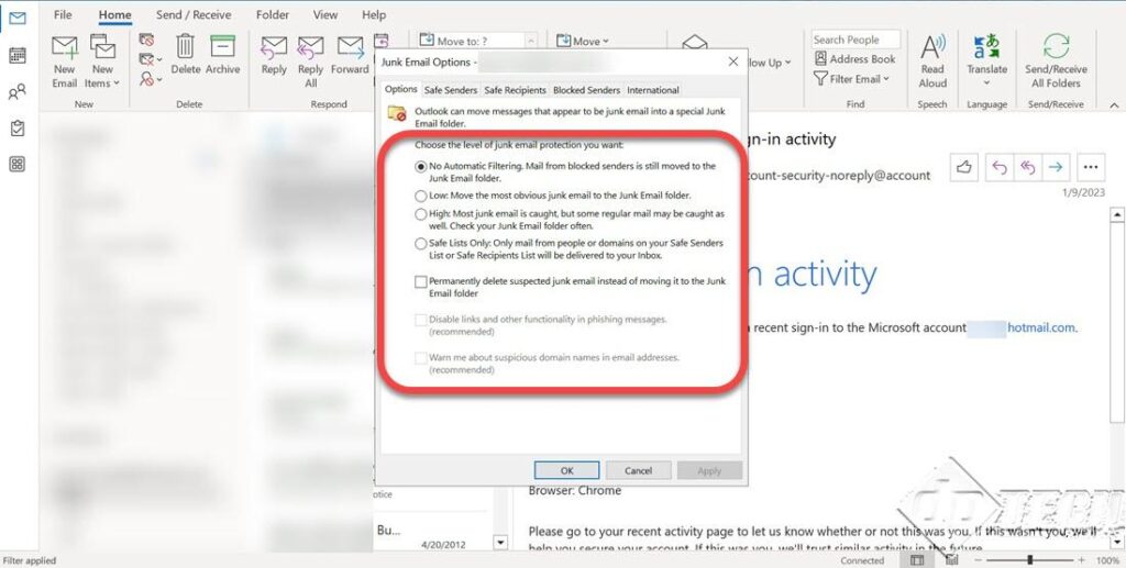 How to minimize spam in Microsoft Outlook 2019 - Business Solutions ...