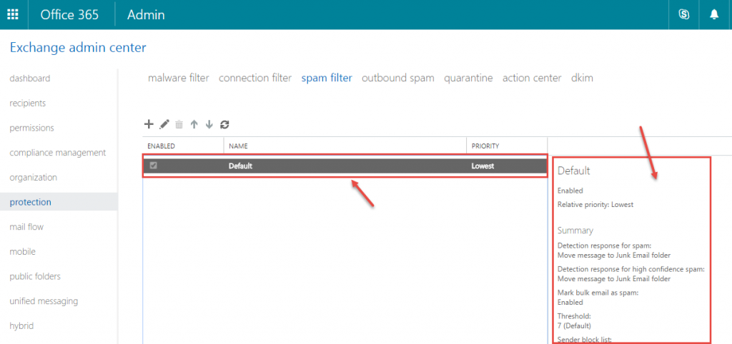 Configuring spam filters in Office 365 Exchange | Office 365 Support
