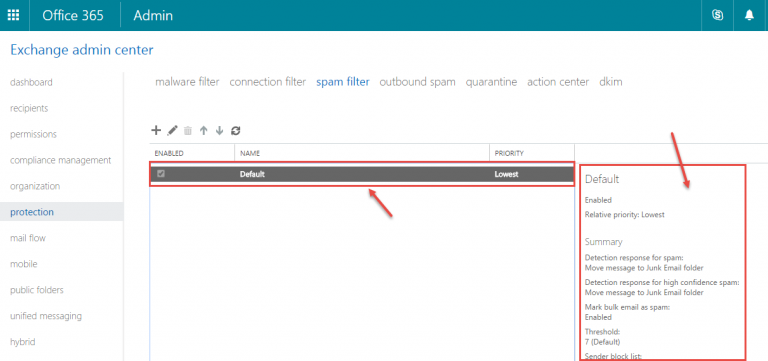 Configuring spam filters in Office 365 Exchange | Office 365 Support