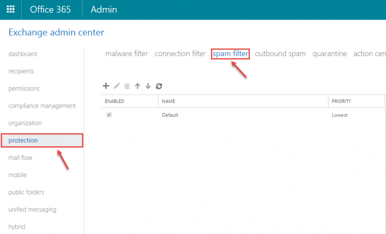 Configuring spam filters in Office 365 Exchange | Office 365 Support