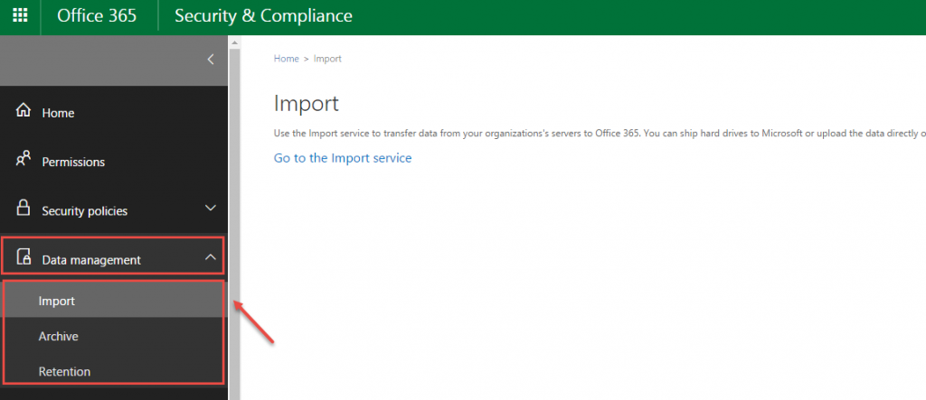 Overview of navigation pane in Office 365 Security and Compliance ...