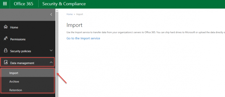 Overview of navigation pane in Office 365 Security and Compliance ...